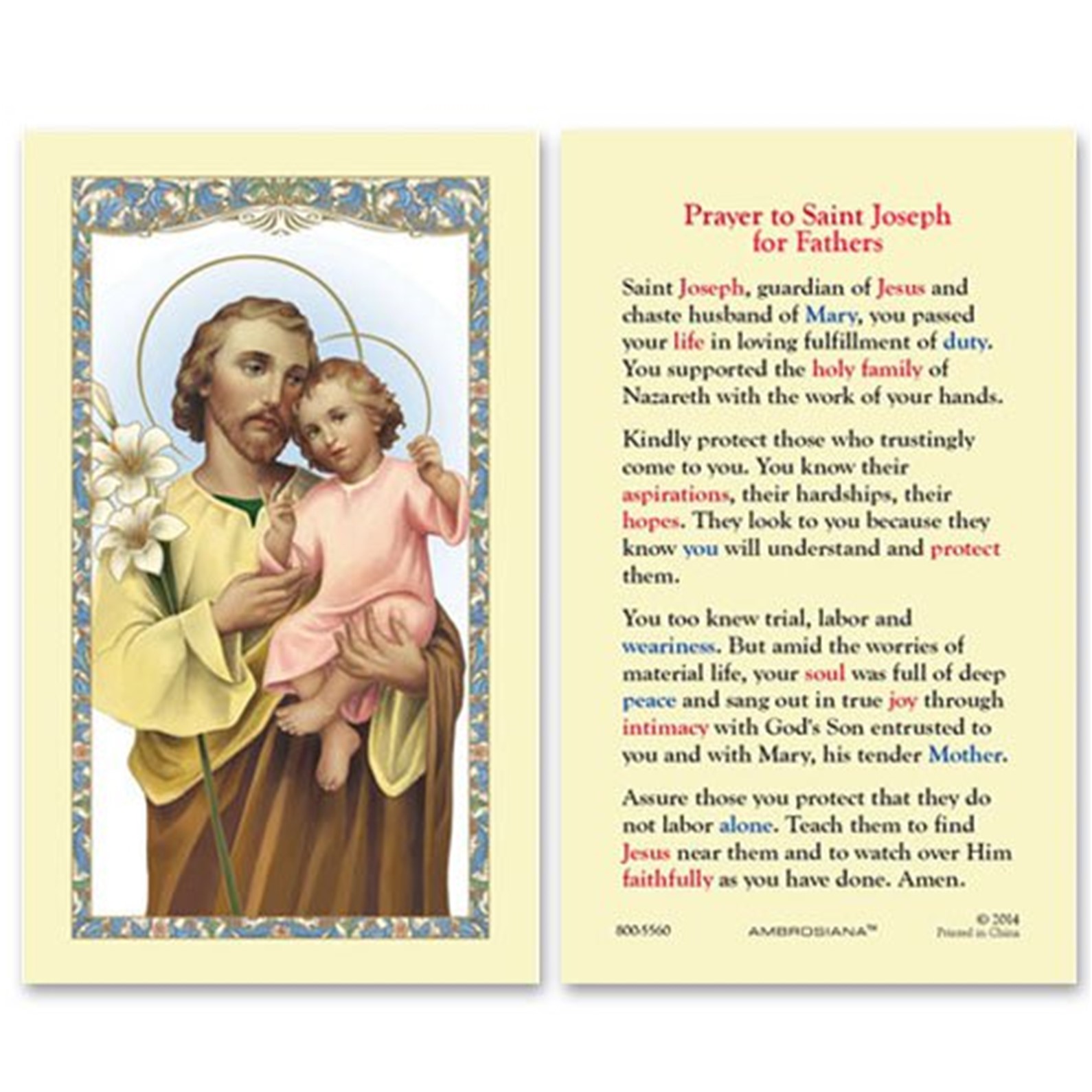 25 Laminated Holy Cards Saint Joseph and Child Prayer for Fathers - My ...