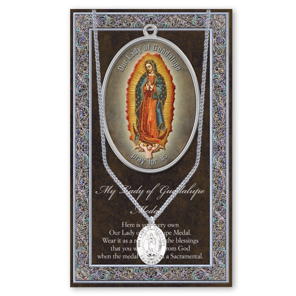 1 Inch Our Lady of Guadalupe Pewter Medal and a Chain with Biography ...