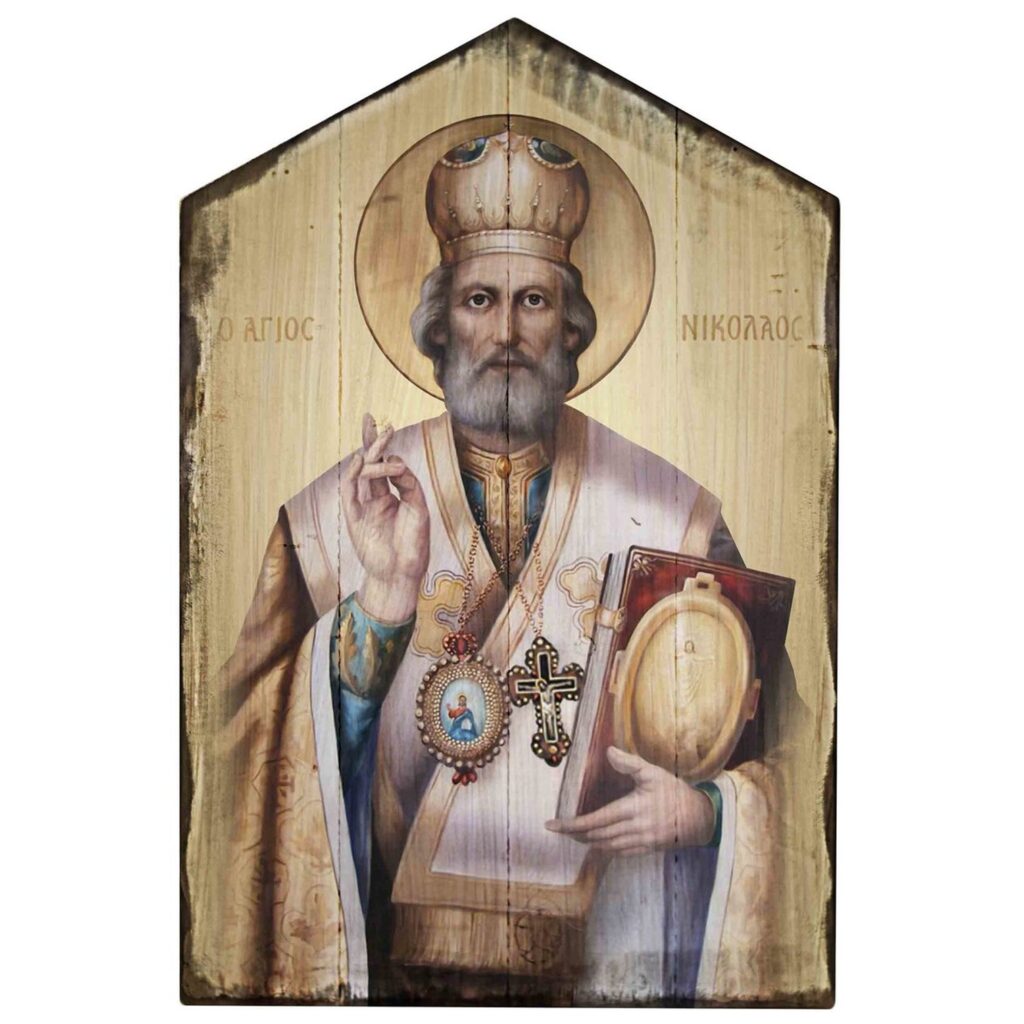 Saint Nicholas Rustic Wood Icon 3 Sizes - My Scriptorium