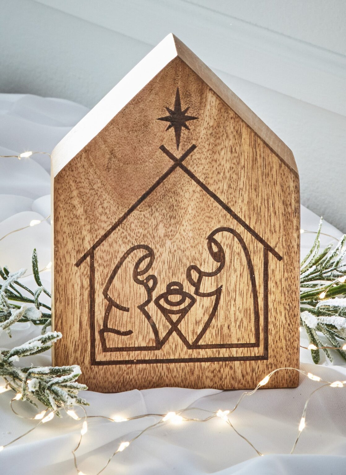 7 Inch Etched/Burned Solid Wood Nativity - My Scriptorium